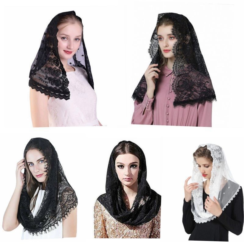 INN Muslim Women Infinity Floral Lace Veil Scarf Wedding Bride Chapel ...