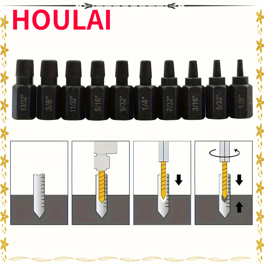 HOULAI 10Pcs Bolt Extractor, Durable Steel Hexagonal Screw, Spiral ...