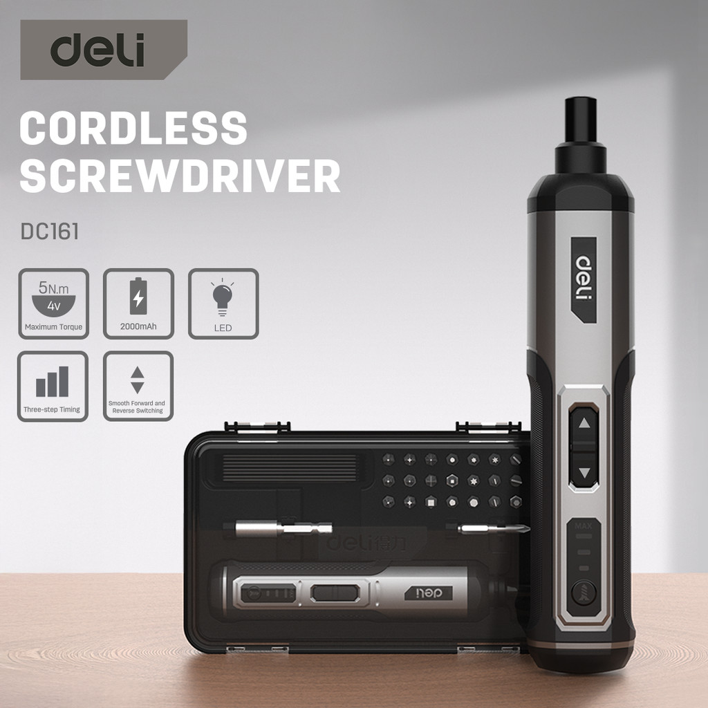 DELI Cordless Electric Screwdriver with 25 Pcs Screwdriver Bits and ...