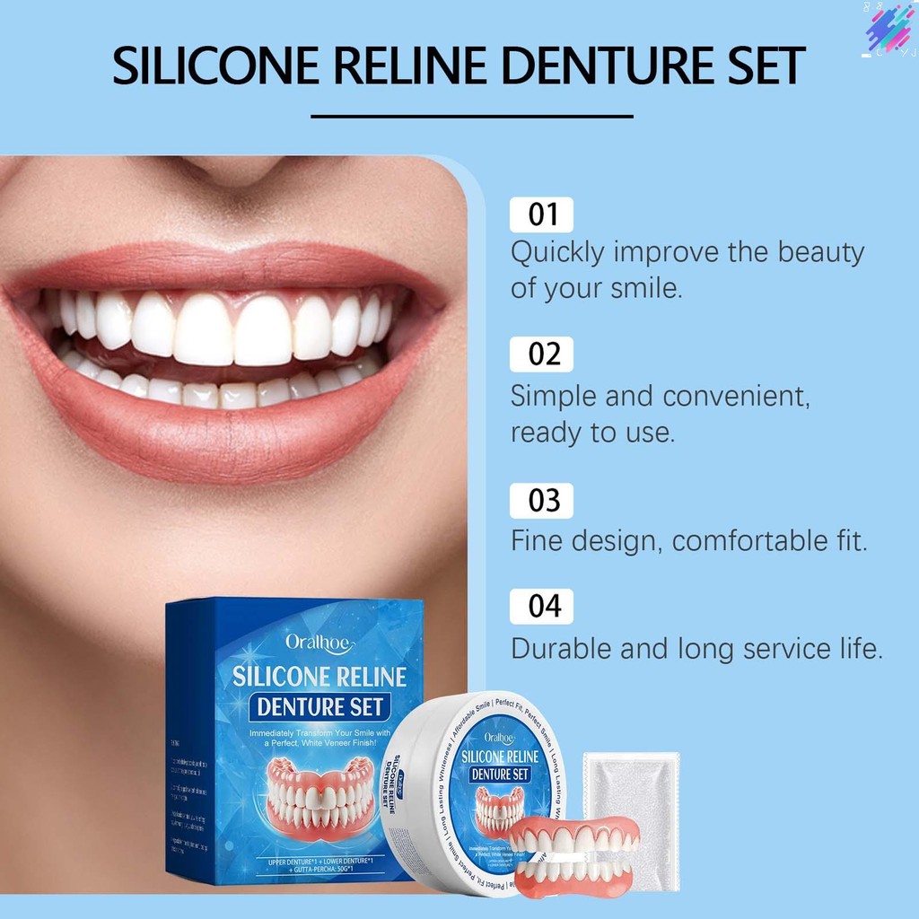 Silicone Reline Denture Set Comfort Fit Dentures Teeth Set | Shopee ...