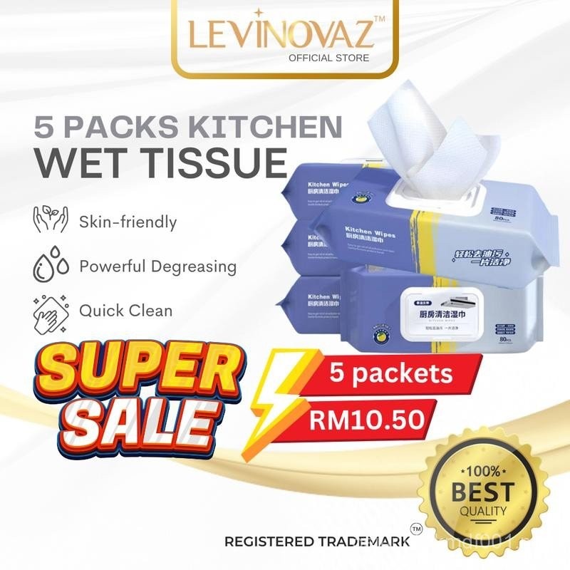 LEVINOVAZ Dapur Tisu Basah 5 unit 80 lembaran Dapur yang lebih besar ...