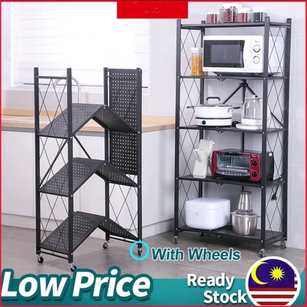 Foldable storage rack with wheel rack kitchen rack kitchen cabinet rack ...