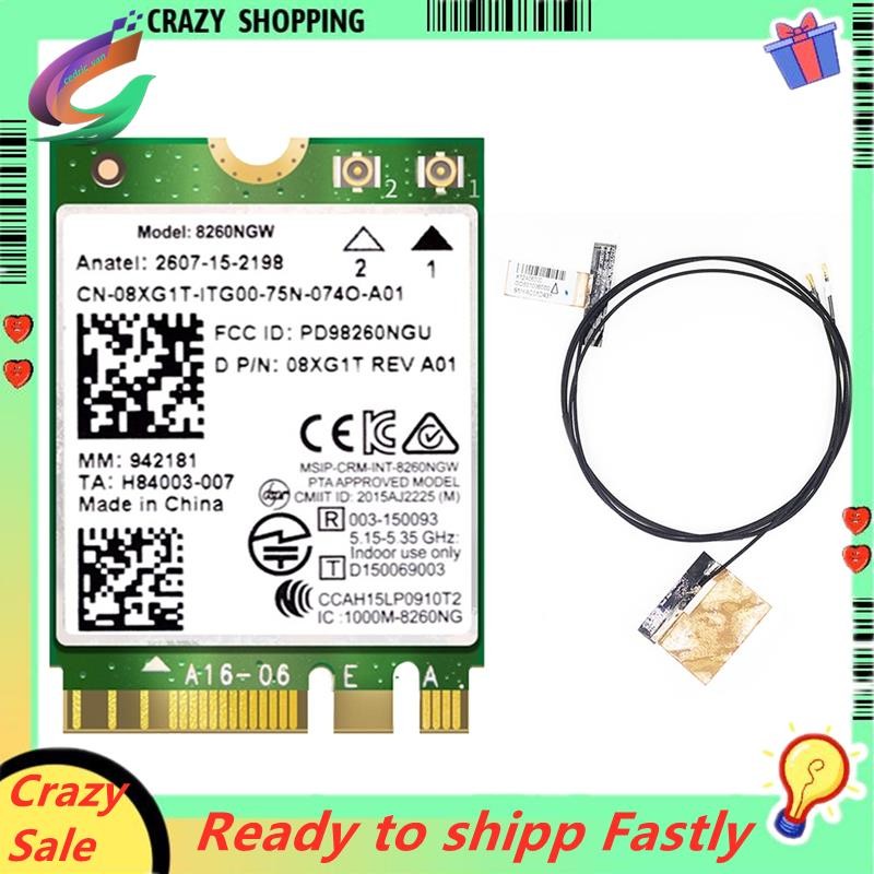 8260 8260NGW WiFi Card+2XAntenna Bluetooth 4.2 NGFF M.2 WiFi Wireless ...