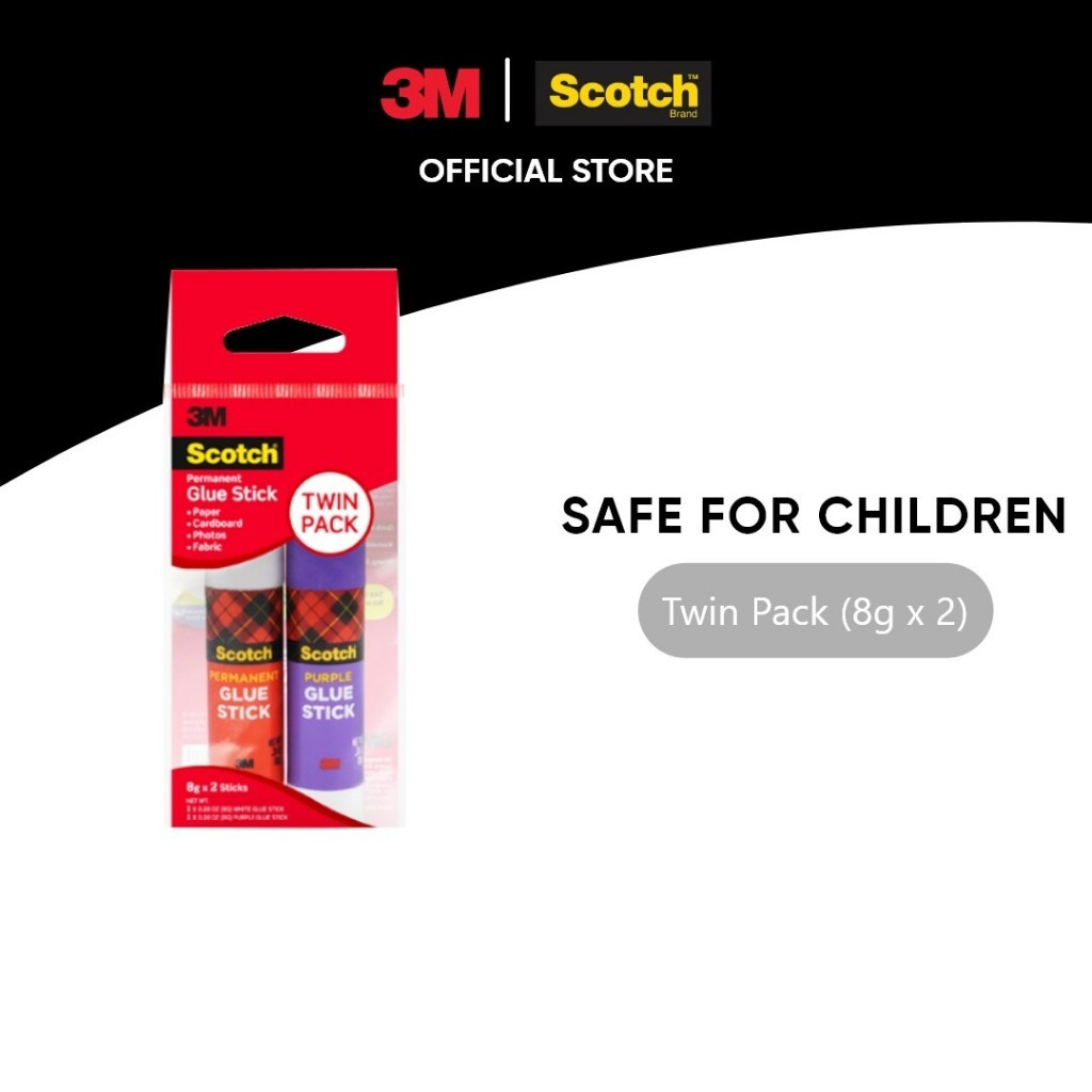 3M™ Scotch® Permanent Glue Stick, Safe for Children, 2 pcs/pack, For school & office use and ...