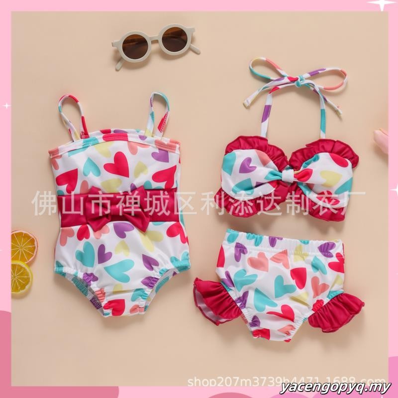 MANGO-Sister Matching Swimwear Heart Print Bowknot One-Piece Bikini ...