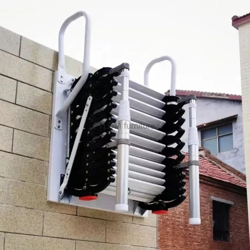 Outdoor Wall-mounted Telescopic Step Ladder carbon steel Lift Ladders ...