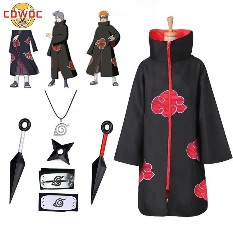 【Full Set】CDWDC Naruto Costume Akatsuki Cloak Cosplay Sasuke Uchiha ...