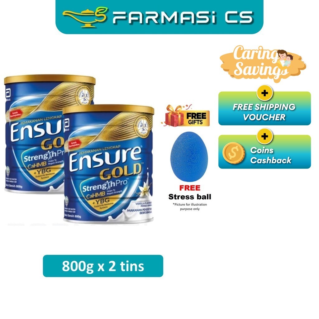 Abbott Ensure Gold Vanilla 800g x 2 Tins (TWIN) FREE Stress Ball EXP:10 ...