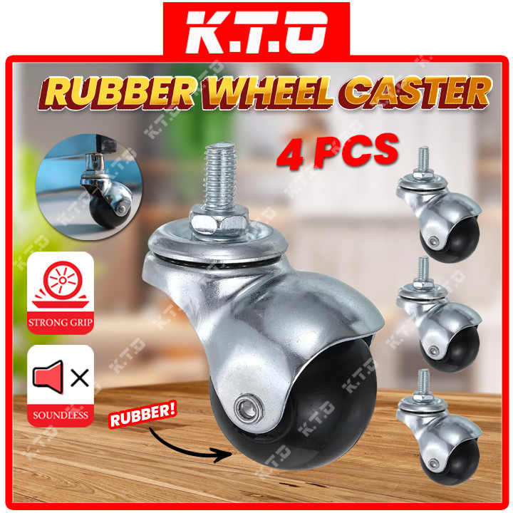 4pcs / Set 2 Inch Round Ball Wheel Rubber Castor Wheel Thread Screw M12 ...