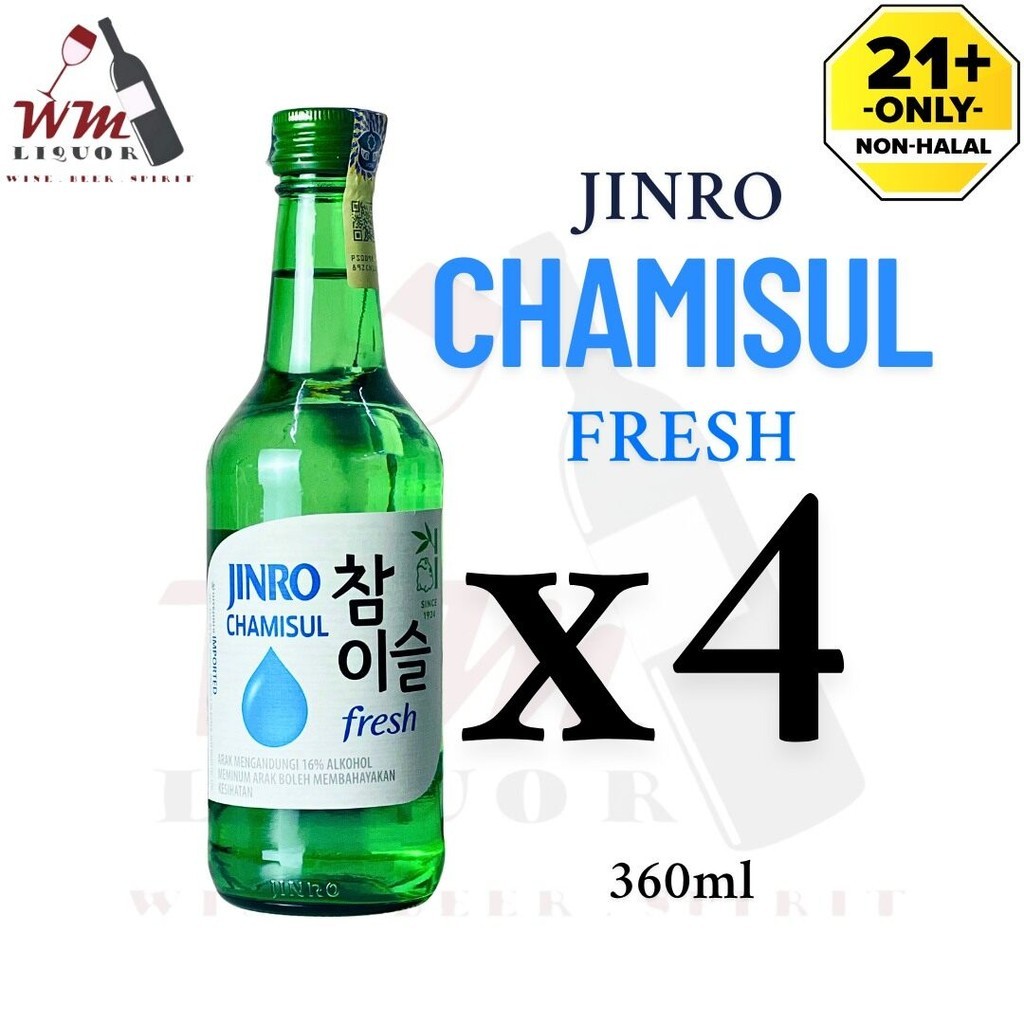 韩国原味烧酒 X4瓶 Korean Original Jinro Chamisul Fresh Soju 4Bottle x 360ml 韩国烧酒 鲜烧酒 真露烧酒 原味烧酒 4x360ml ...