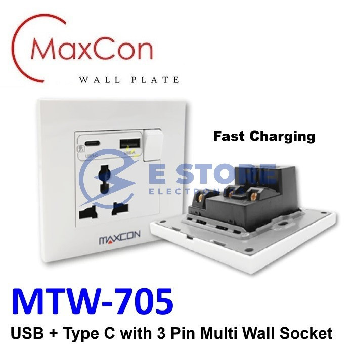 MaxCon MTW-705 Fast Charging USB A & Type C with 3 Pin Multi Wall Socket | Shopee Malaysia