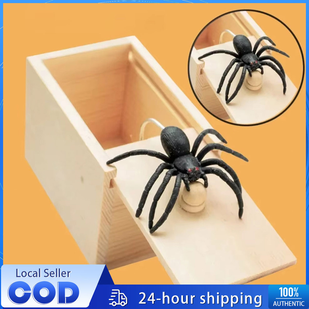 Black Spider Startled Wooden Box Spoof Realistic Soft Plastic Material ...