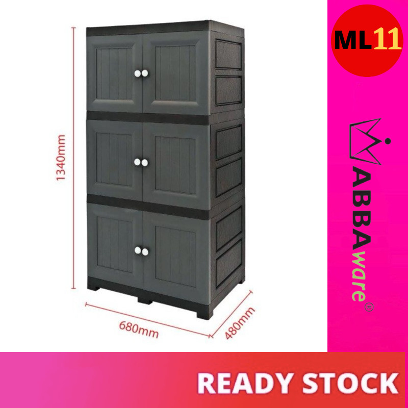 ABBAWARE (3 Tier) Wardrobe Wooden / Almari Baju / Storage Cabinet ...