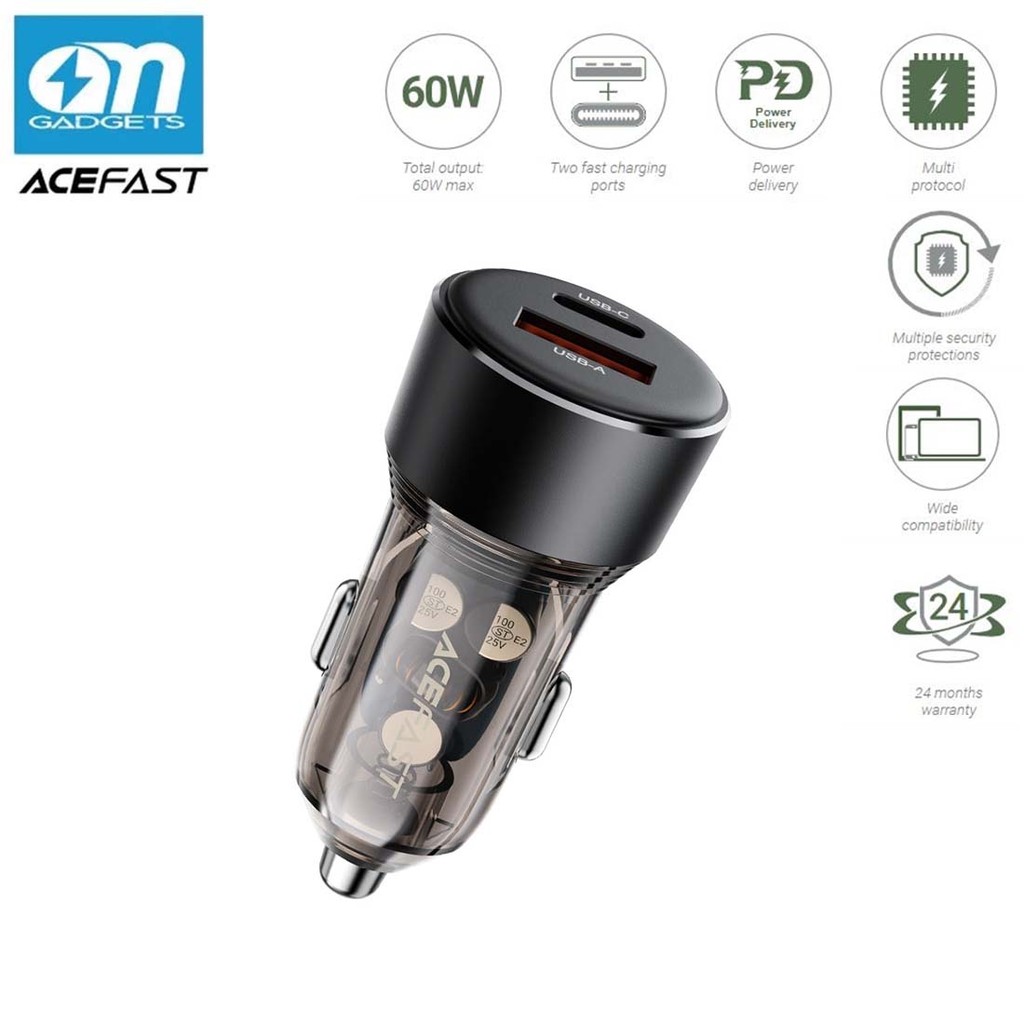 Acefast B12 Car Charger 60W (USB-A+USB-C) Fast Charging dual-port Car ...
