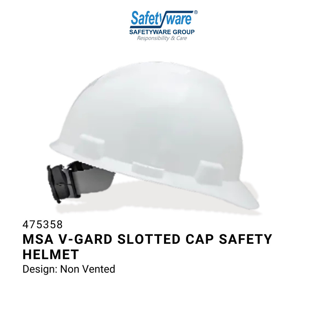 MSA V-Gard Slotted Cap Safety Helmet (White) | Non-vented | Shopee Malaysia