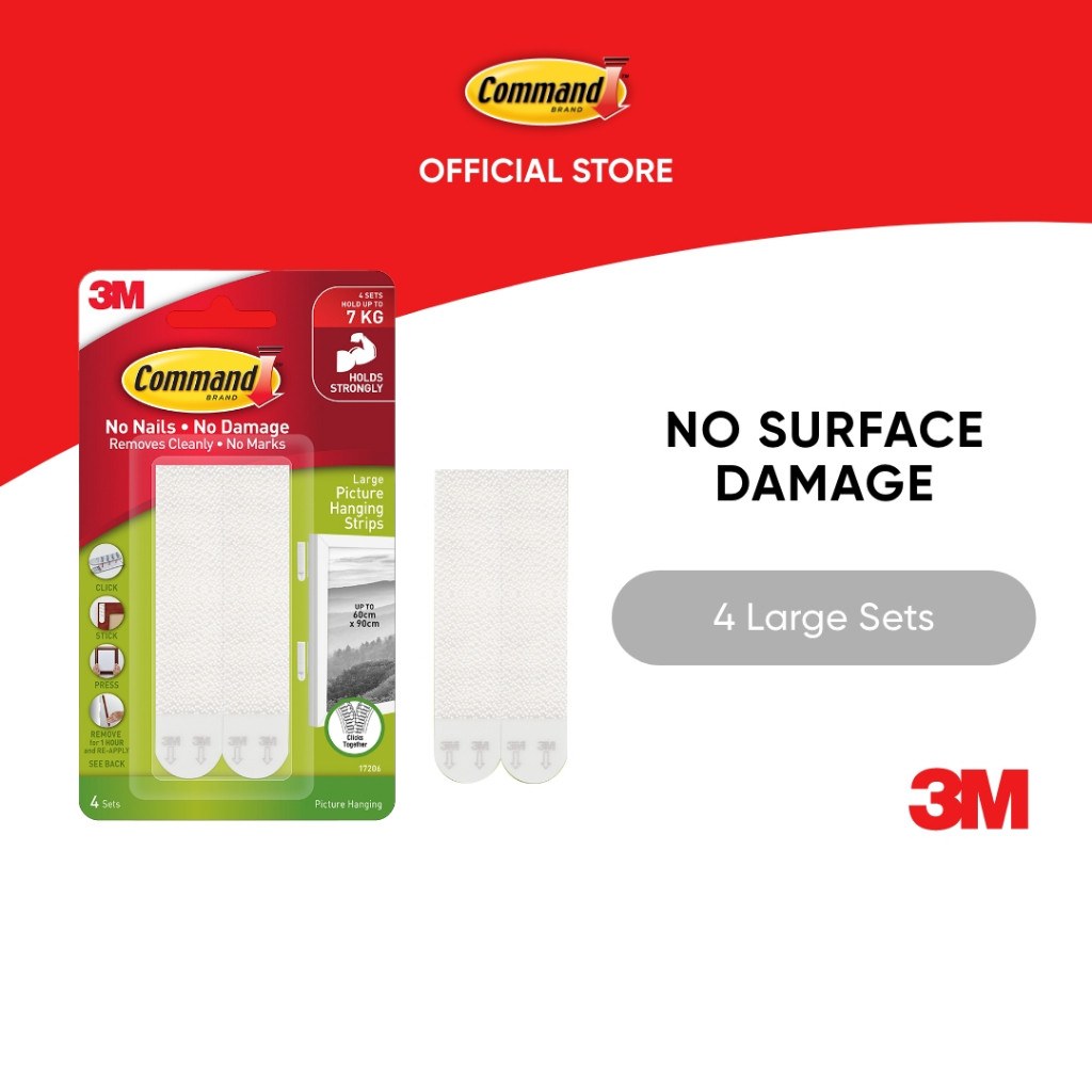 3M™ Command™ Picture Hanging Strips, 17206, No Surface Damage, 4 pcs ...