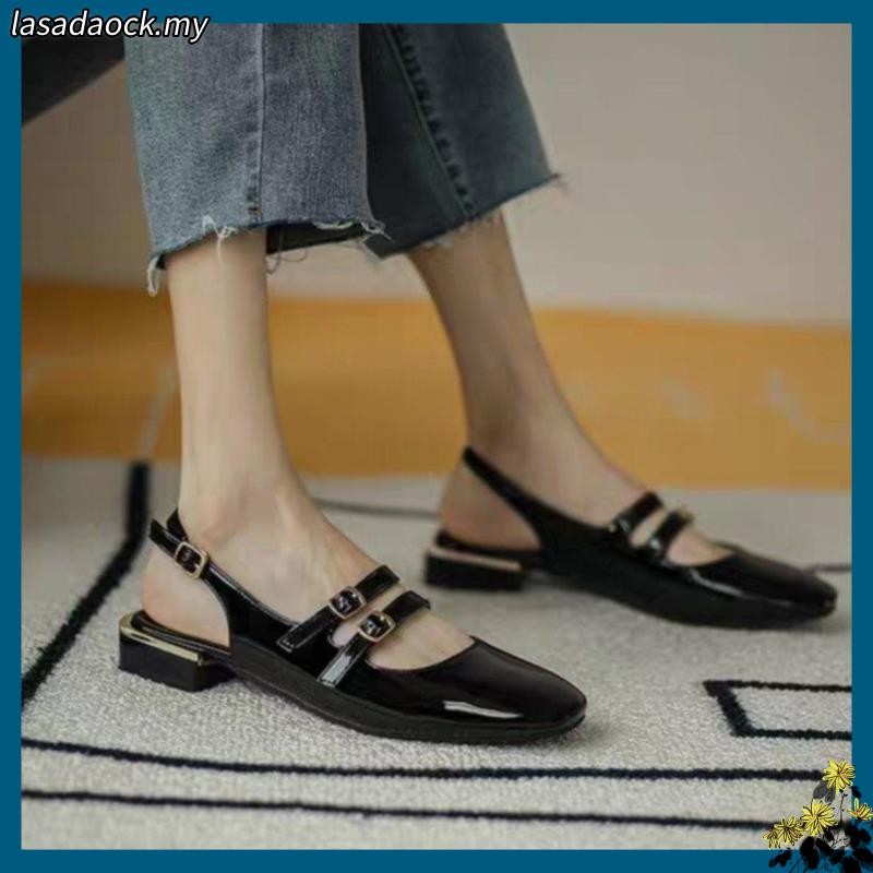 One-line Buckle Low Heel Shoes Fashionable Back Hollow Toe-Covered ...