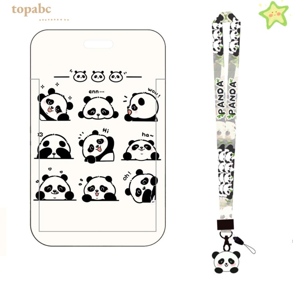 TOPABC Plastic Card Holder, with Long Lanyard Panda Printing Slide Card ...