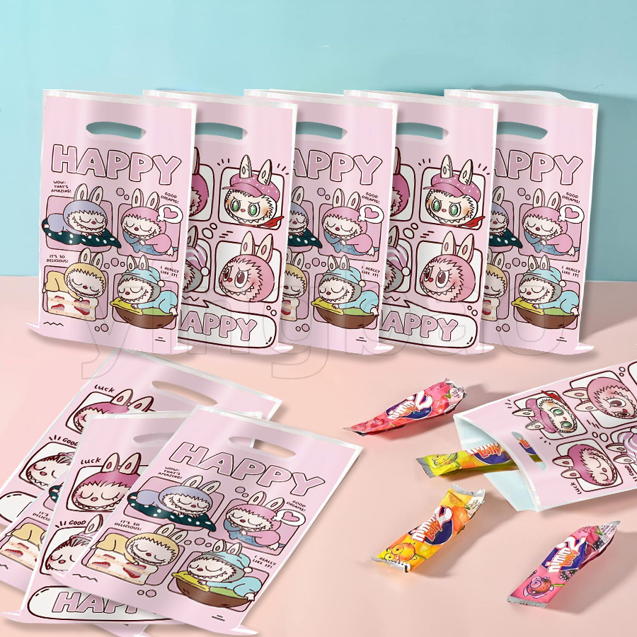 50pcs Labubu Theme Happy Birthday Party Favor Bags,Plastic Goodies Loot ...