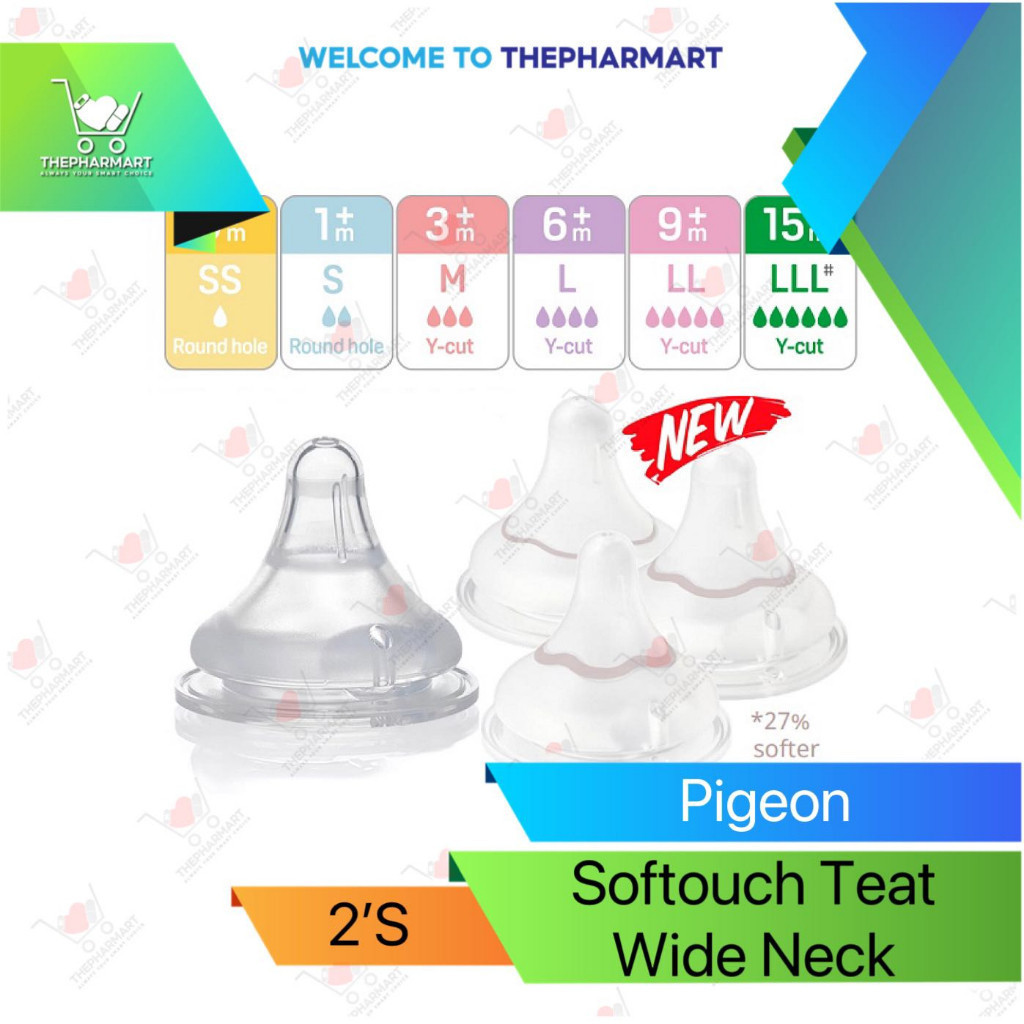 Pigeon SofTouch ⚠️ WIDE NECK ⚠️ Nipple - Size S/M/L Pigeon Teat ...
