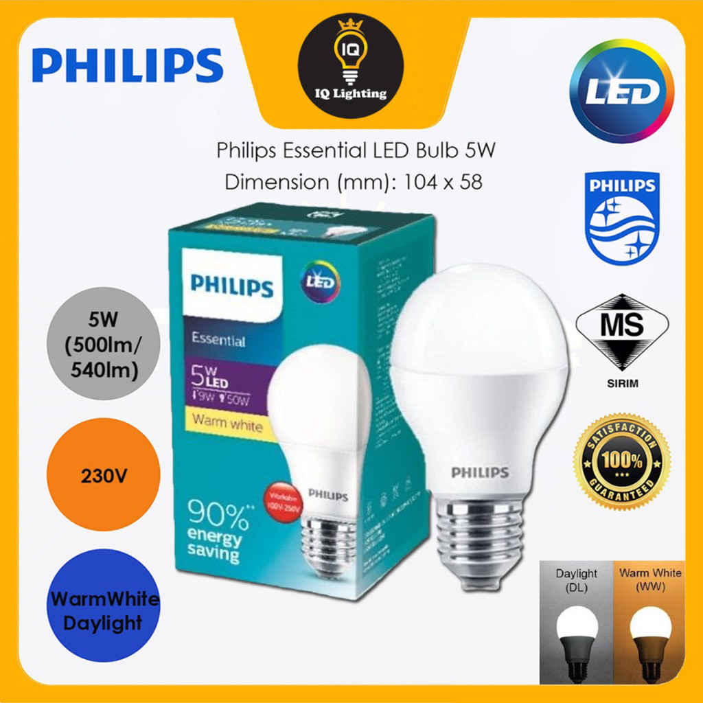 SIRIM Philips Essential LED E27 Bulb 5W 7W 9W 11W 13W Energy Saving Light Downlight Mentol Meja ...