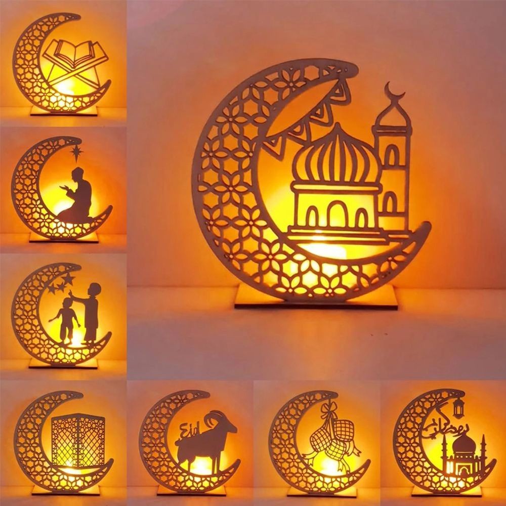 Ramadan Candles Light Hari Raya LED Light Party Decor Wooden Light Deco ...