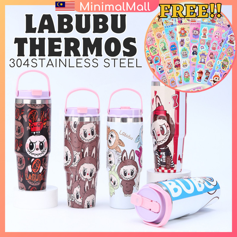 890ML Labubu Bottle Dual Drinking Style Straw Bottles Cute Portable 304 Stainless Steel Thermos ...