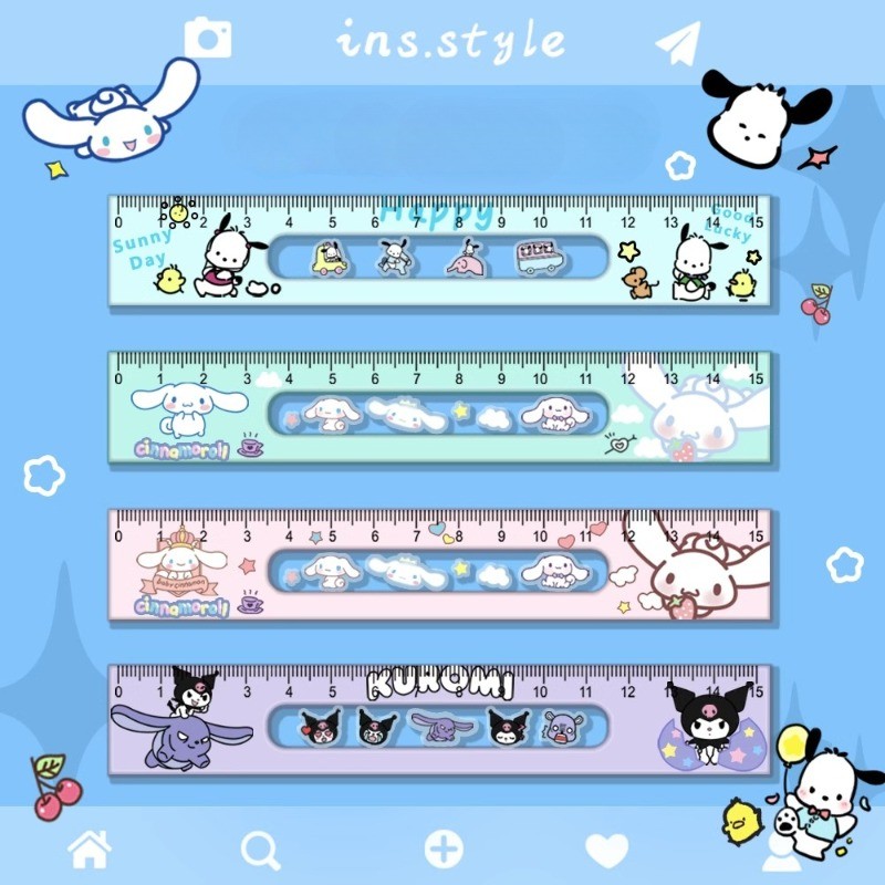 Sanrio Ruler Cute Cartoon Hello Kitty Kuromi Pochacco Rocker Ruler ...