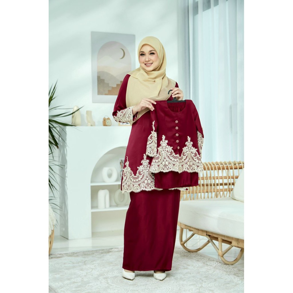 MAROON SET FAMILY KEBAYA CANTIK PLUS SIZE KURUNG SEDONDON IBU ANAK RAYA ...