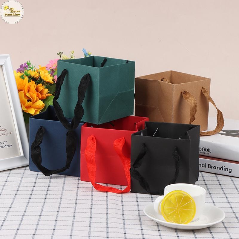 OMS Square Portable Kraft Paper Bag Flowers Packaging Bag Birthday ...