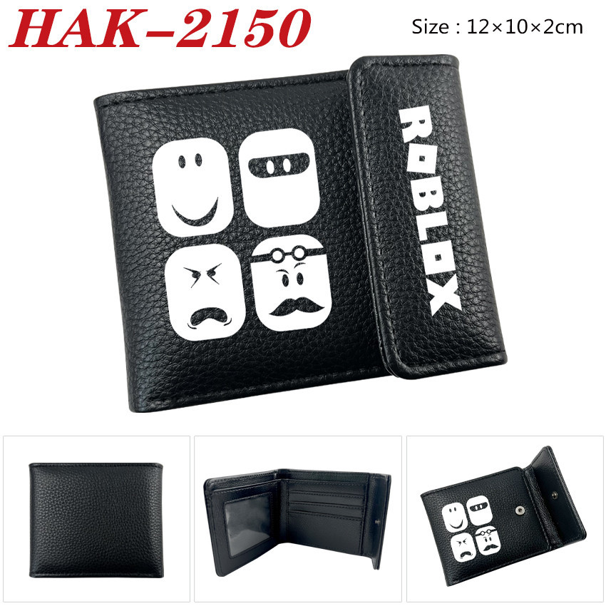 Roblox Game Cartoon Pu Leather Black Button Kids Wallet Student Simple ...