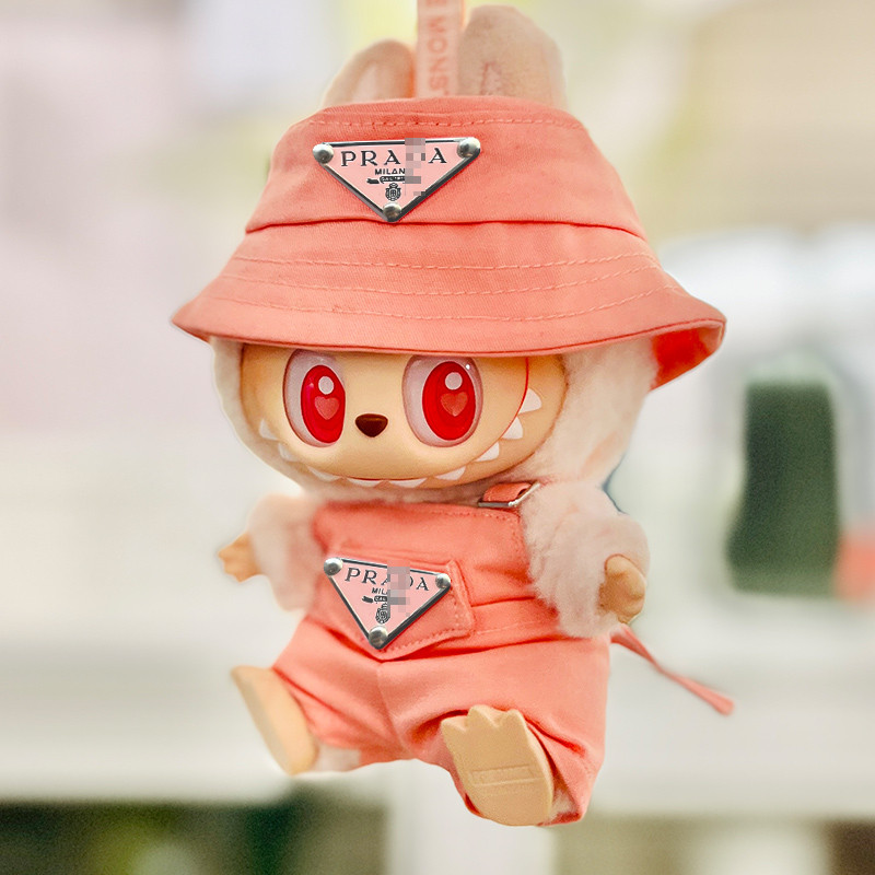 Labubu Clothes, Pink Overalls+Hats, 15cm & 17cm Baby Clothes Suitable ...