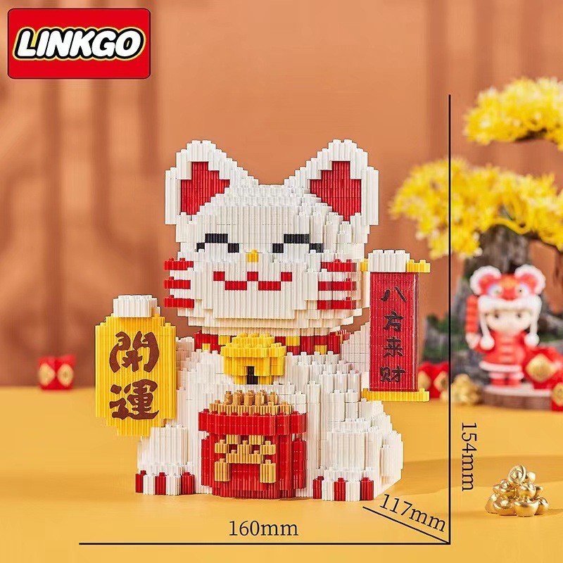 Linkgo Maneki Neko Diamond Building Block Lucky Cat Rich Cat Connection ...