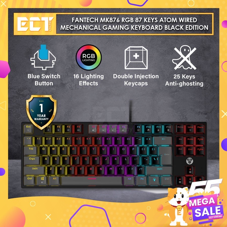 Fantech MK876 RGB 87 Keys Atom Wired Mechanical Gaming Keyboard Black ...