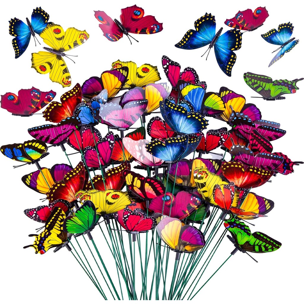 VGOODALL 50PCS Butterfly Garden Decorations, 11.8 inch Butterfly Stakes ...