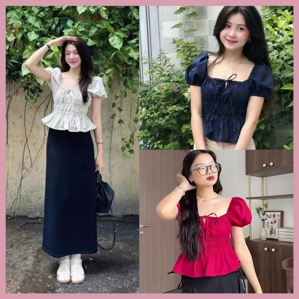 Lovely linen babydoll shirt with puffed sleeves, princess style, bow ...