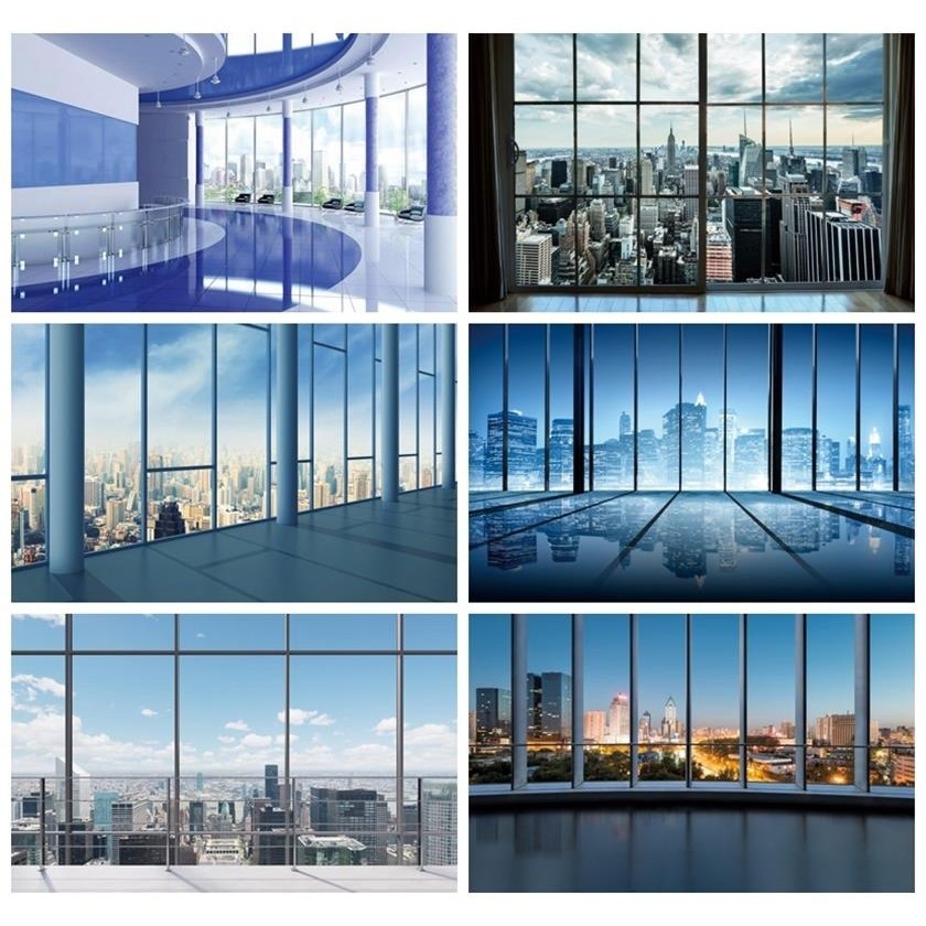 Custom Modern City Buildings French Window Technology Mural Wallpaper ...