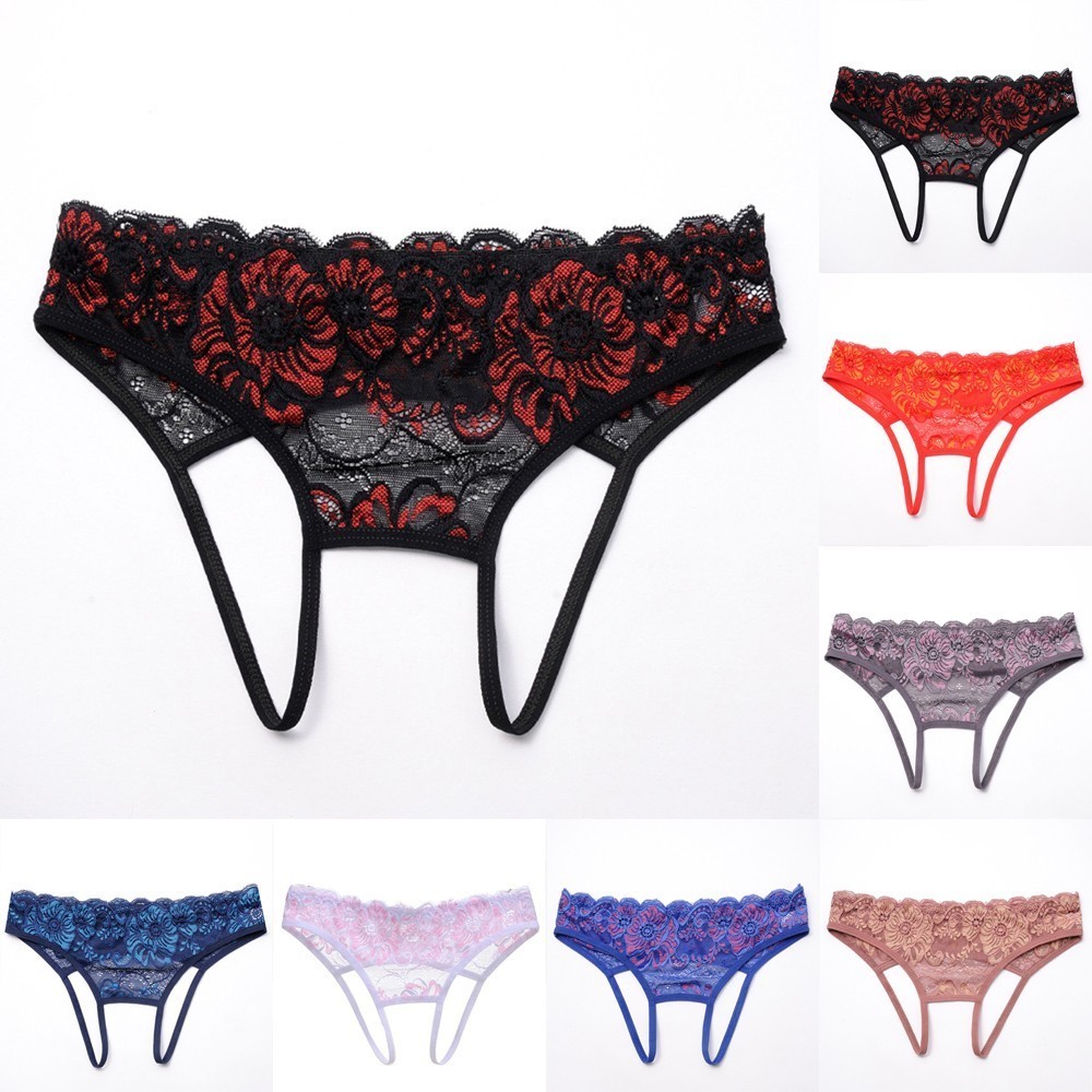 [JTFY] Women's Lace G-string Panties Crotchless Floral Briefs Thongs ...