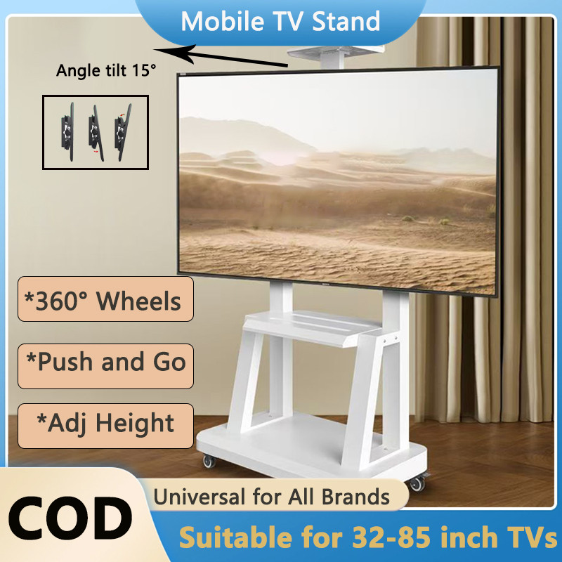 TV Stand Rack 32-85 Inch Removable TV Cart with Wheel White TV Bracket ...