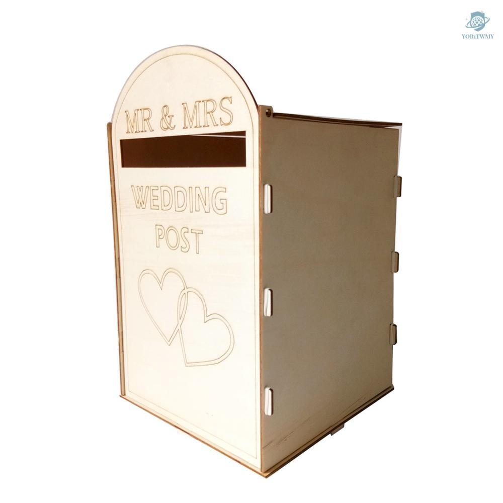 DIY Wooden Wedding Mailbox Post Box with Lock Rustic Hollow Gift Card ...