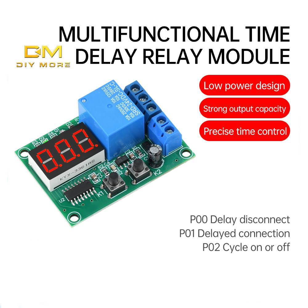 DIYMORE DC12V/24V Multifunctional Digital Display Delay Relay Module 0.36-Inch 3-Digit Red ...