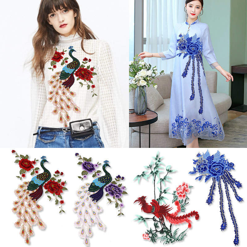 Peacock Embroidery Cloth Stickers Clothes Hole Stickers Patch Stickers ...