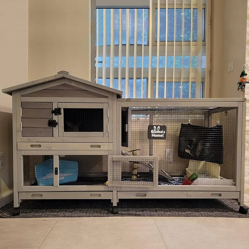 Bunny Cage Indoor and Outdoor Rabbit Hutch with Casters Waterproof Roof ...