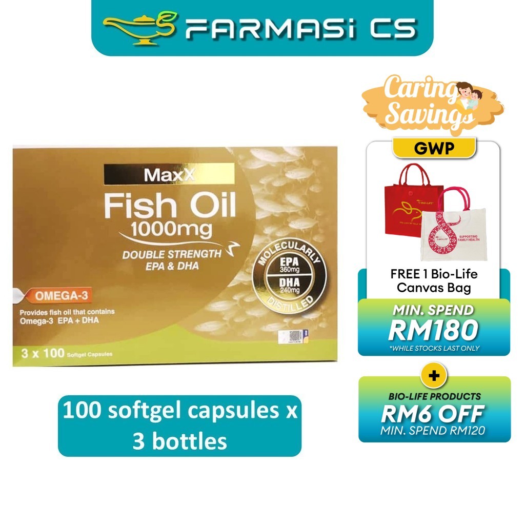 Bio-Life MaxX Fish Oil 1000mg Double Strength EPA & DHA 100 capsules x ...