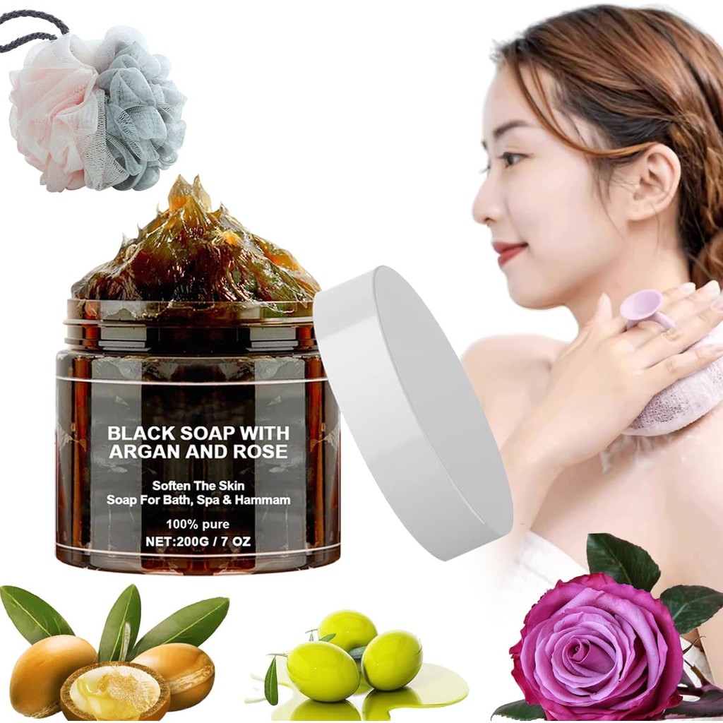 Morocco Black Soap, Black Soap With Argan And Rose, Morocco Body Scrub 200g, Deep Cleansing ...