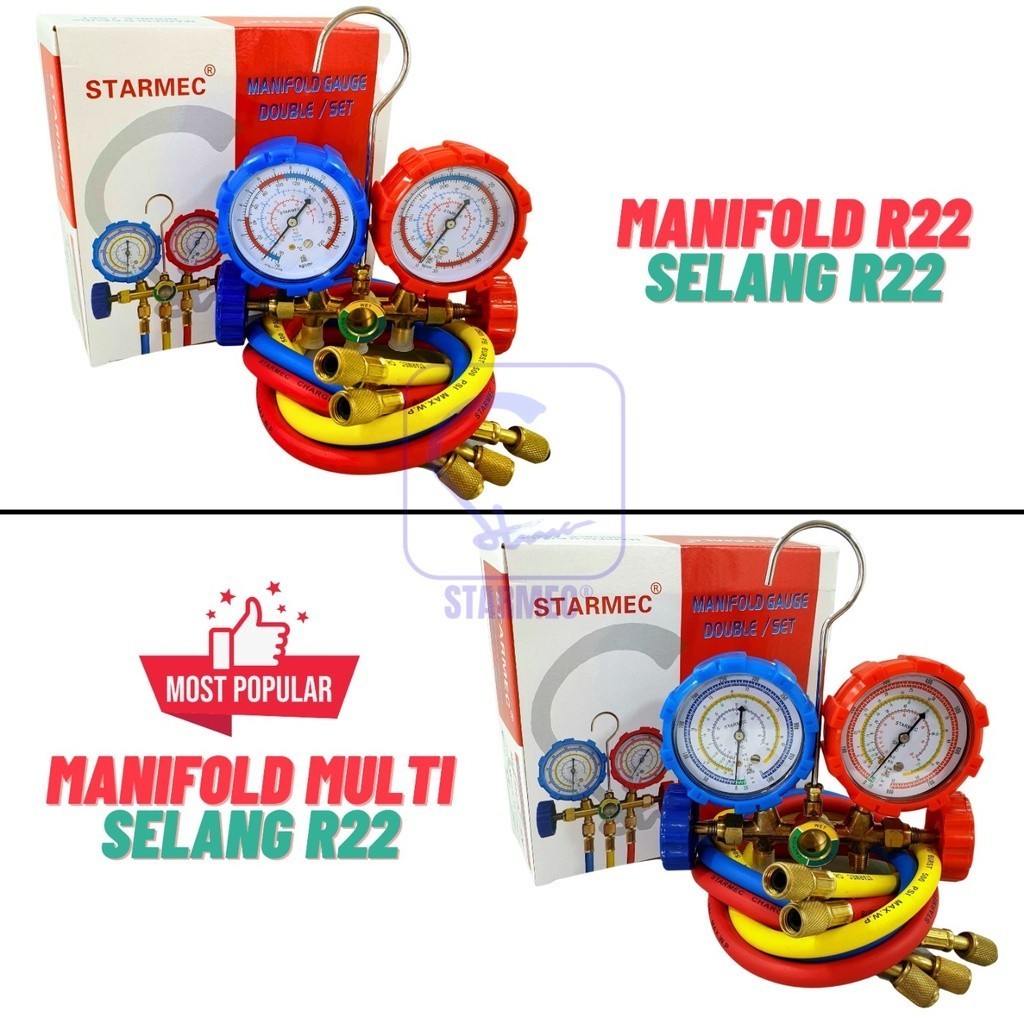 Ac Manifold R22 R410 R32 Double + Hose R22 Starmec (Plastic Knob ...