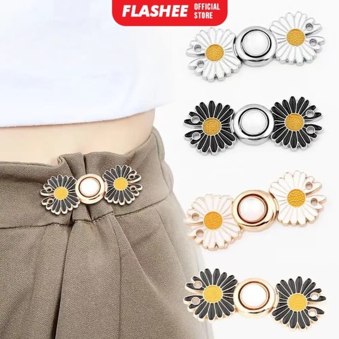 Flashee Simple Adjustable Metal Jeans Hook Button with Daisy Flower ...
