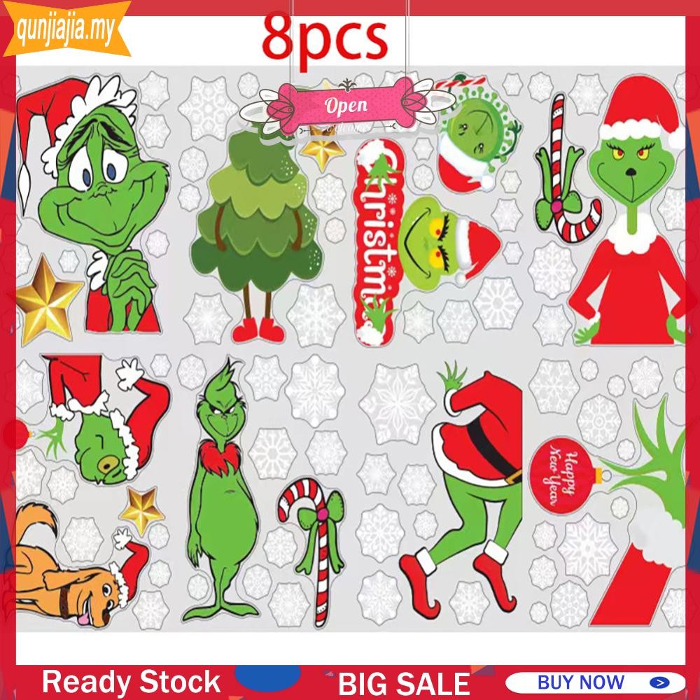 8Pcs For Grinch Window Clings Xmas Themed Static Window Decals for ...