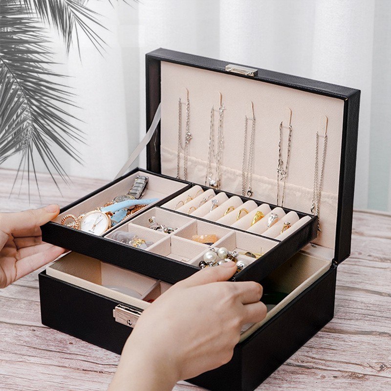 double layer jewellery box storage box ring necklace jewelry storage ...