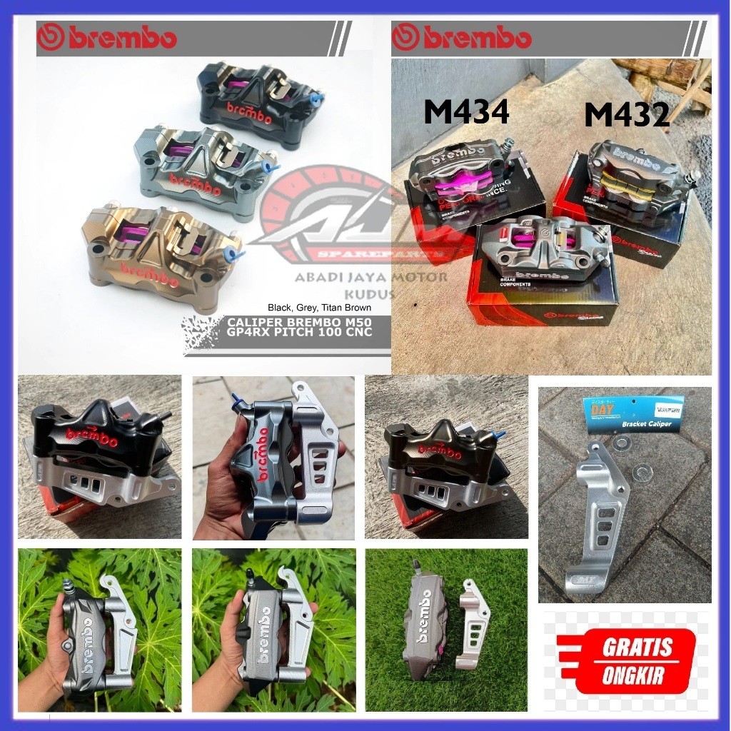 Caliper BREMBO Big 4 Piston GP4 M50 M3 M432 M4 M434 Pnp Breket Set skok Ninja Mp megapro Tiger ...